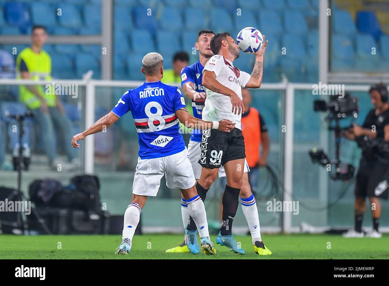 Luigi Ferraris stadium, Genova, Italy, August 05, 2022, Tomas Rincon (Sampdoria), Daniele Liotti ...