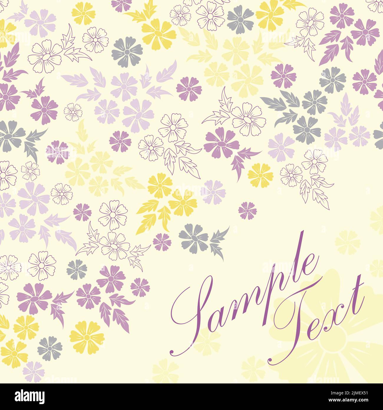 Lilac yellow bouquets on light vector corner frame border pattern ...