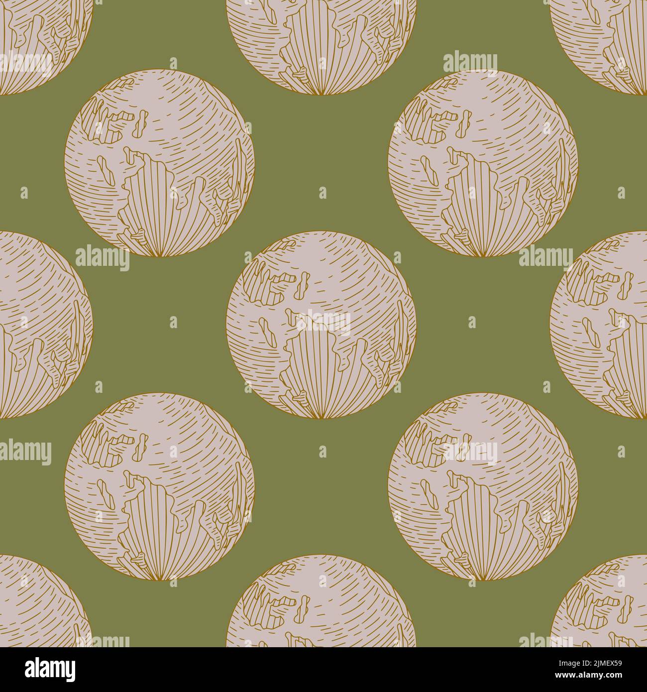 Planet earth engraved seamless pattern. Vintage sphere of world in hand ...