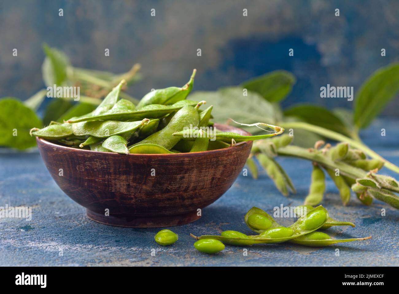 Raw Green edamame soybeans. Edamame, fresh green soybeans in pod ...