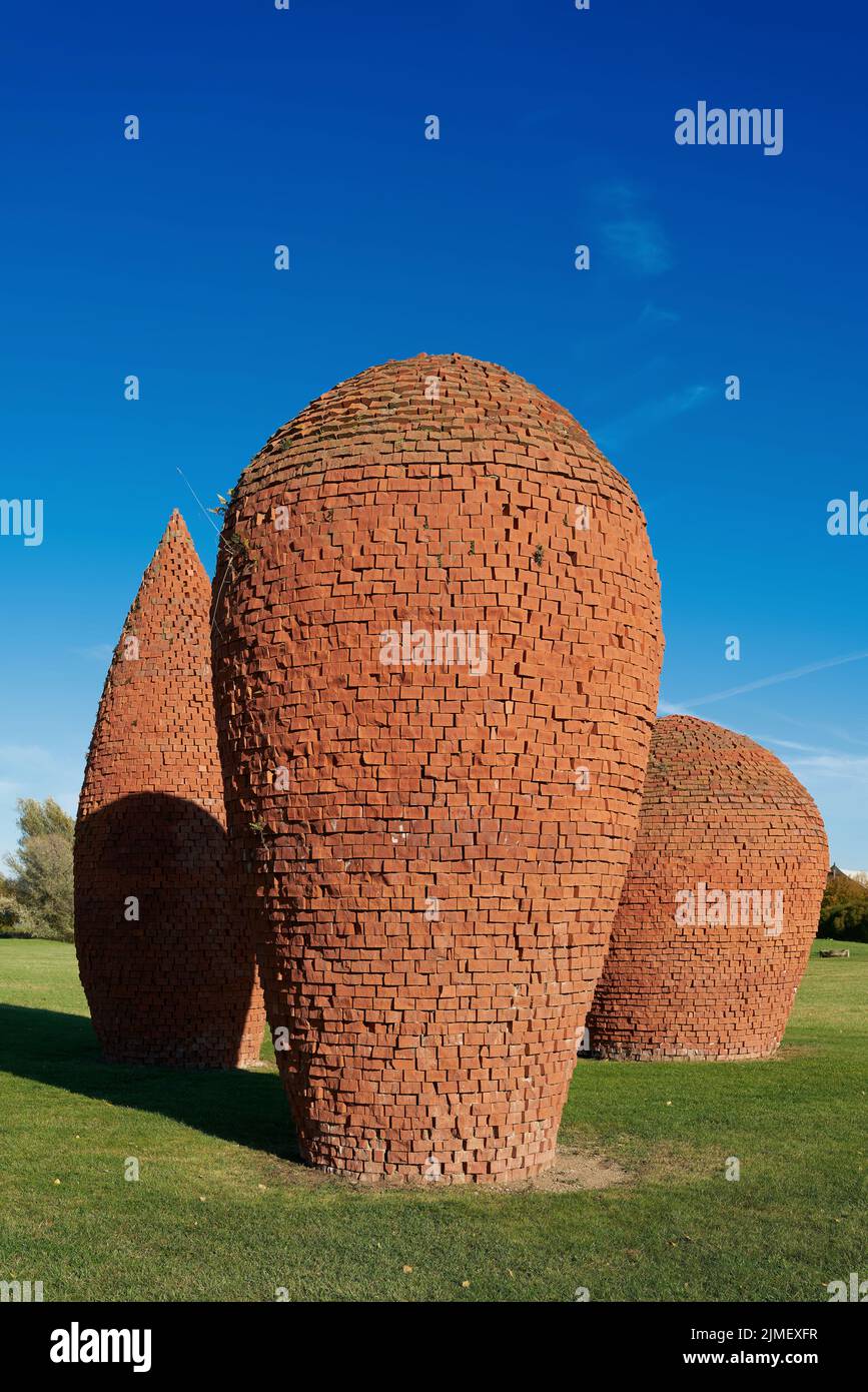 Piled up bricks from the ruins of the second world war in the ...