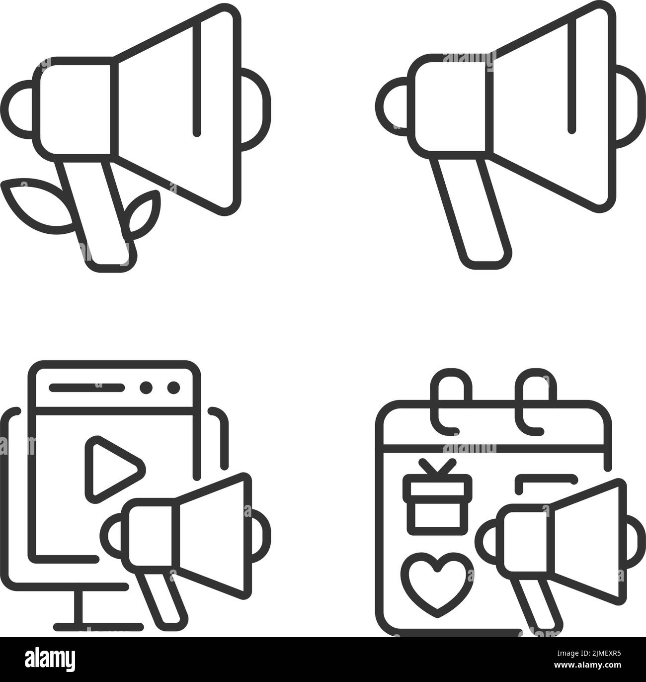 Effective advertising strategies pixel perfect linear icons set Stock ...