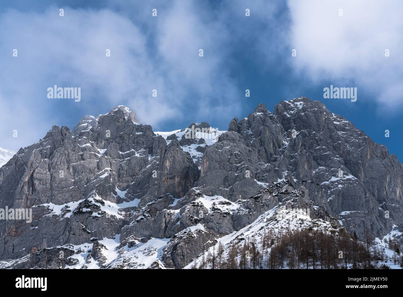 Stunning panorama view of Dachstein massif with snow and glacier on a ...