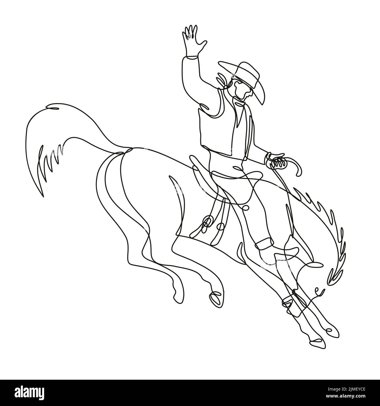Rodeo Cowboy Riding a Bucking Bronco Continuous Line Drawing Stock ...