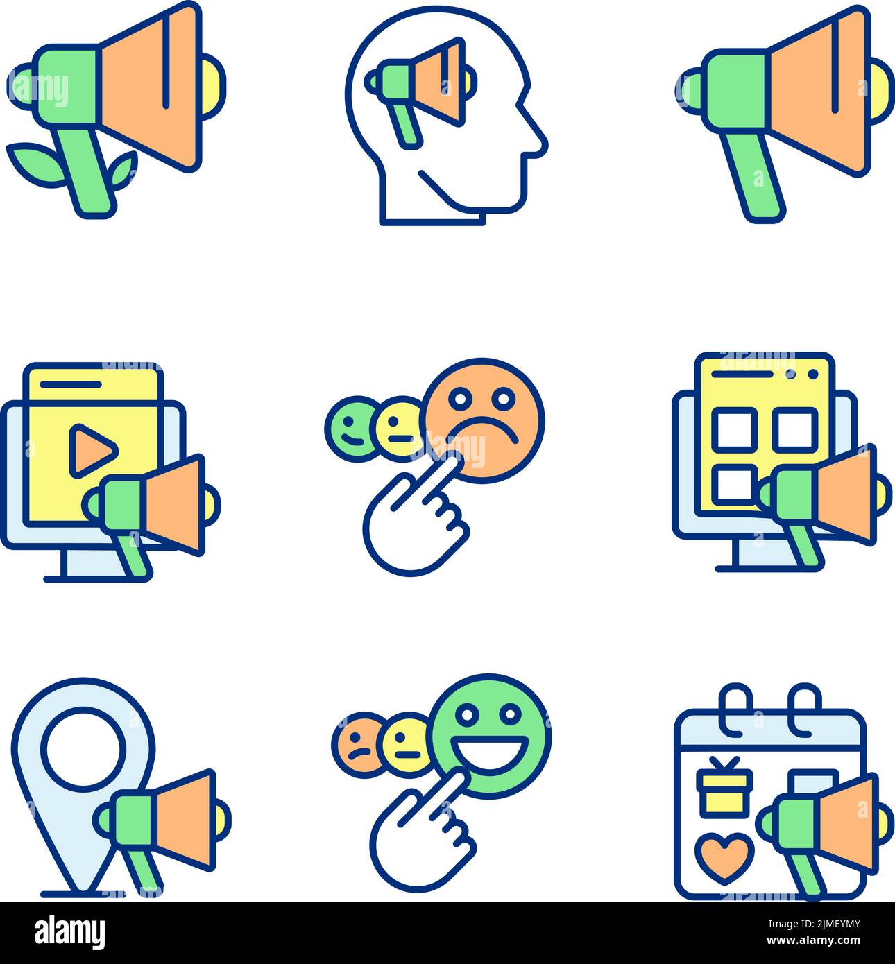 Marketing channels pixel perfect RGB color icons set Stock Vector Image ...