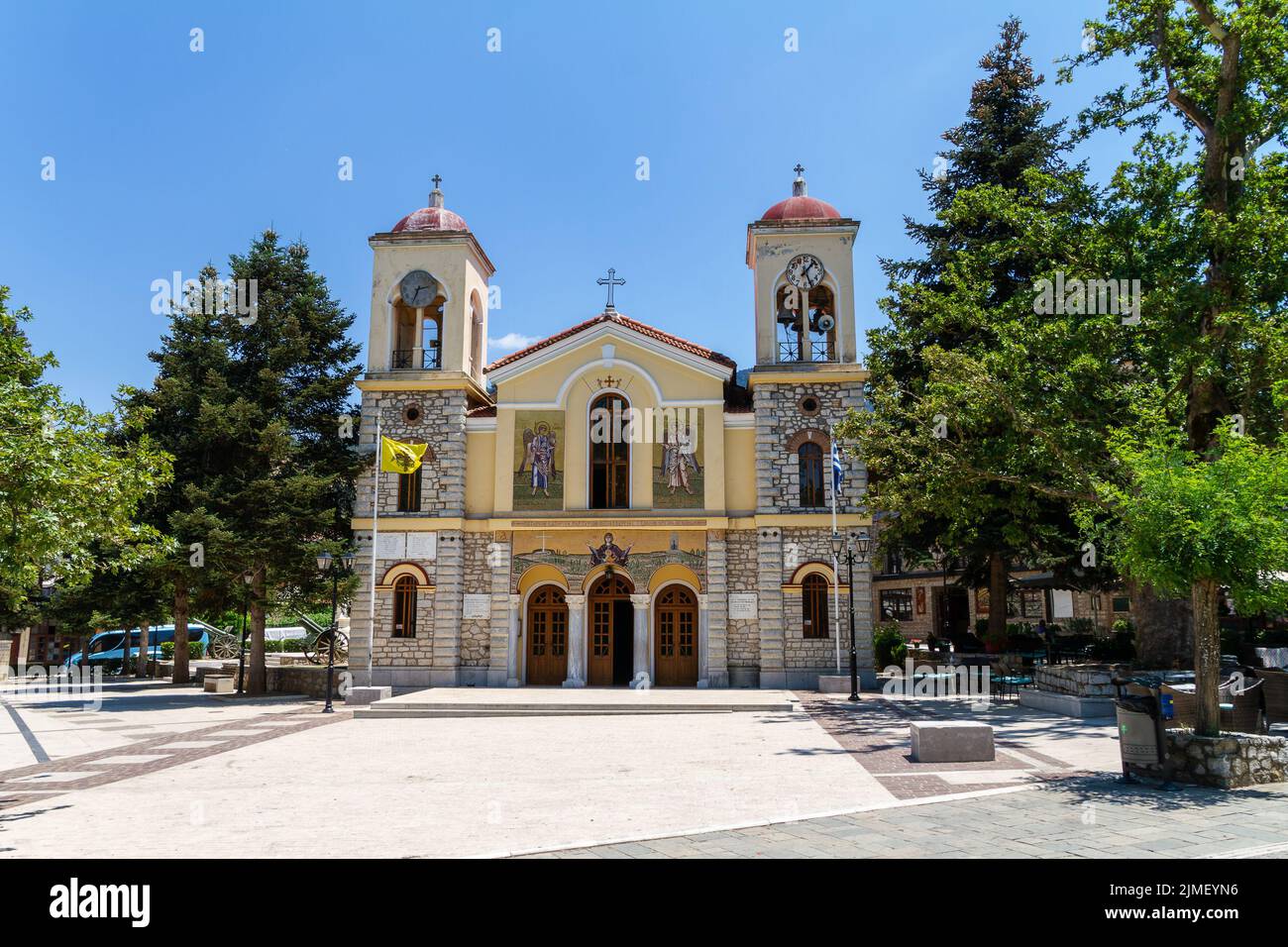 Kalavrita, Greece, July 18, 2022. Church in the village of Kalavrita ...