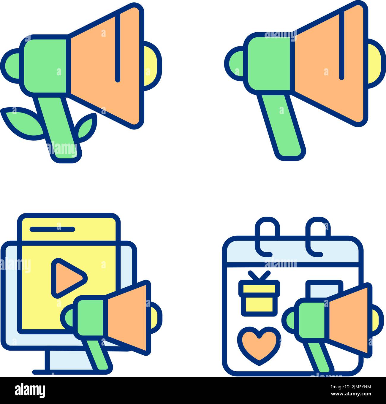 Effective advertising strategies pixel perfect RGB color icons set ...