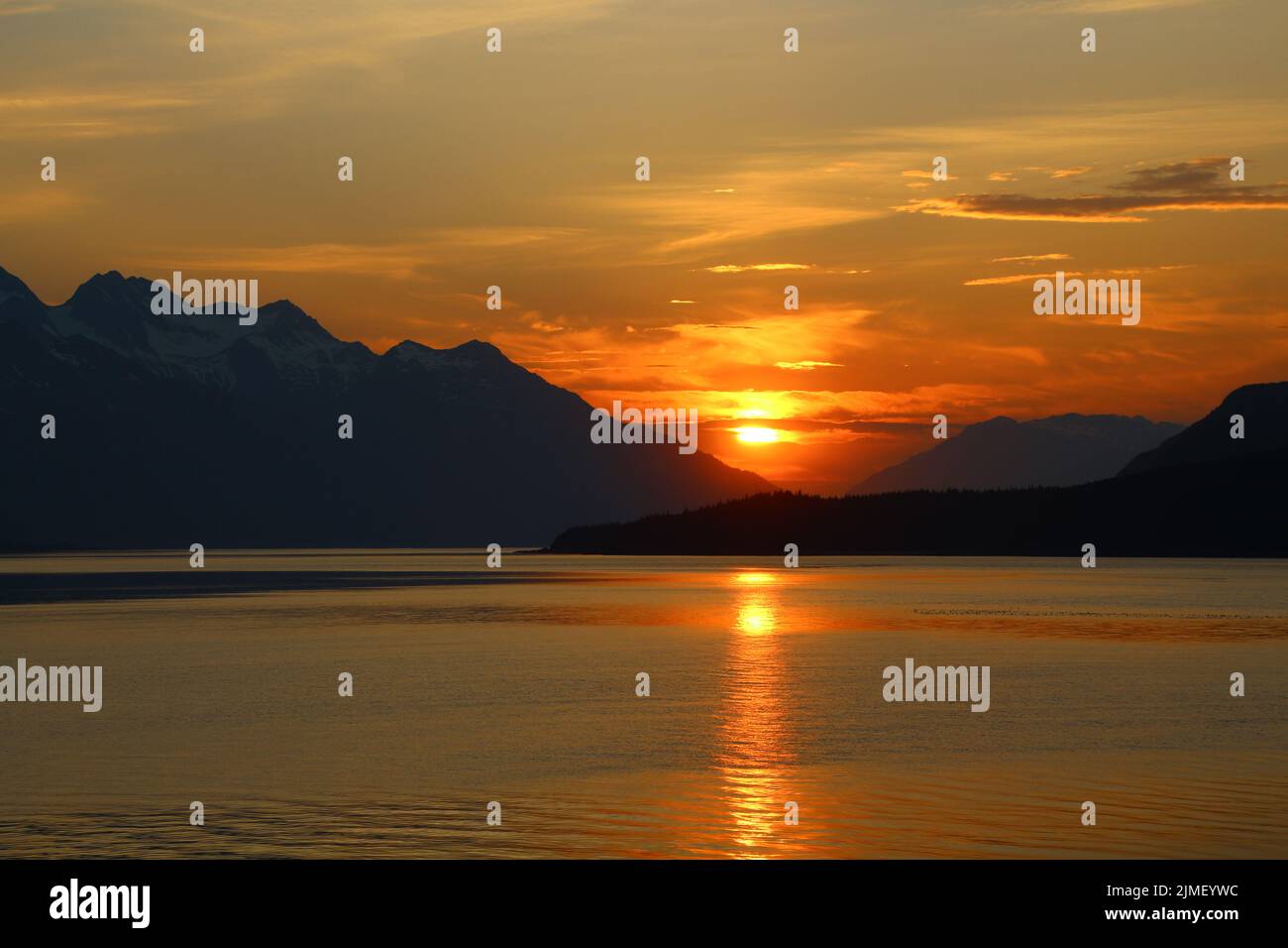 Alaska, sunset in Favorite Channel Stock Photo - Alamy