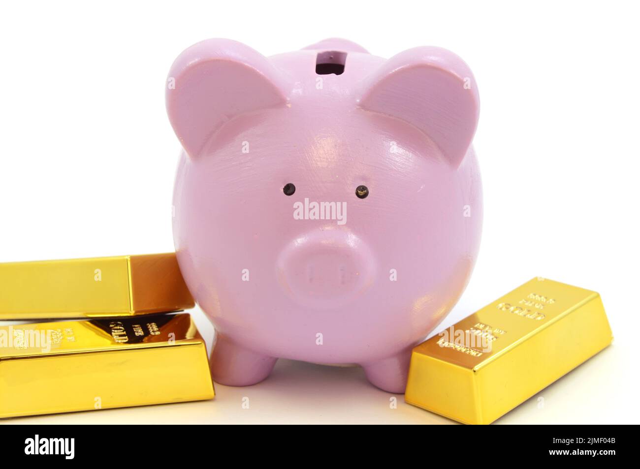 Coin Bank and Gold Bars Stock Photo - Alamy