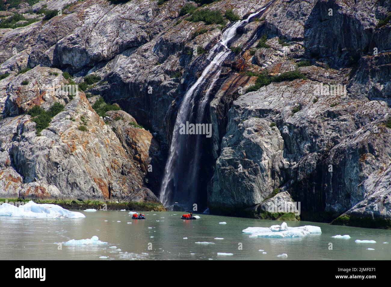 Waterfall in the Tracy Arm fjord in the Boundary Ranges of Alaska ...