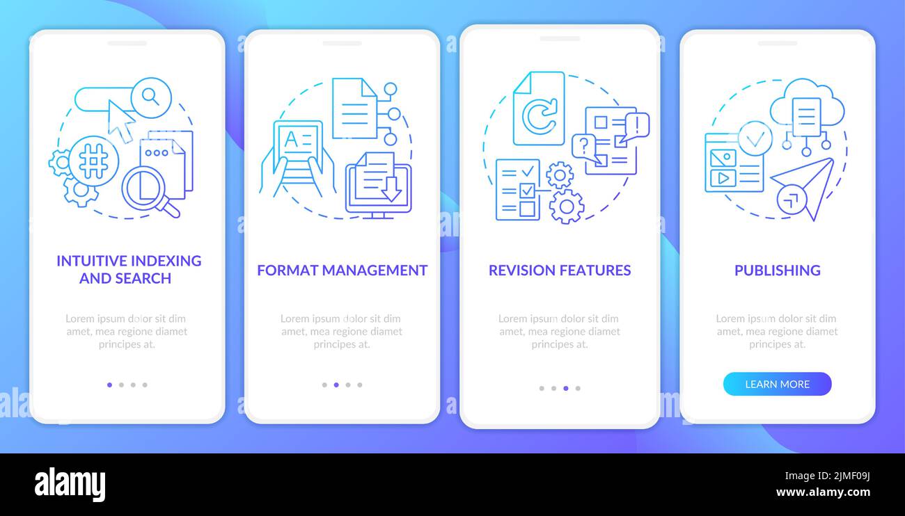 Key Cms Characteristics Blue Gradient Onboarding Mobile App Screen