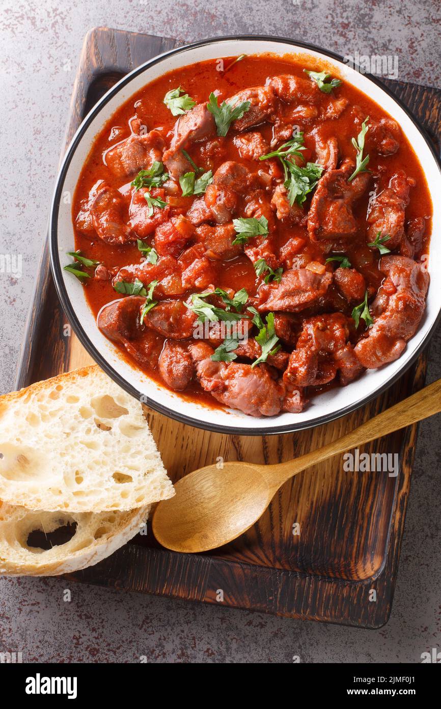 Moelas Guisadas Portuguese Chicken Gizzard Stew with tomato and red ...