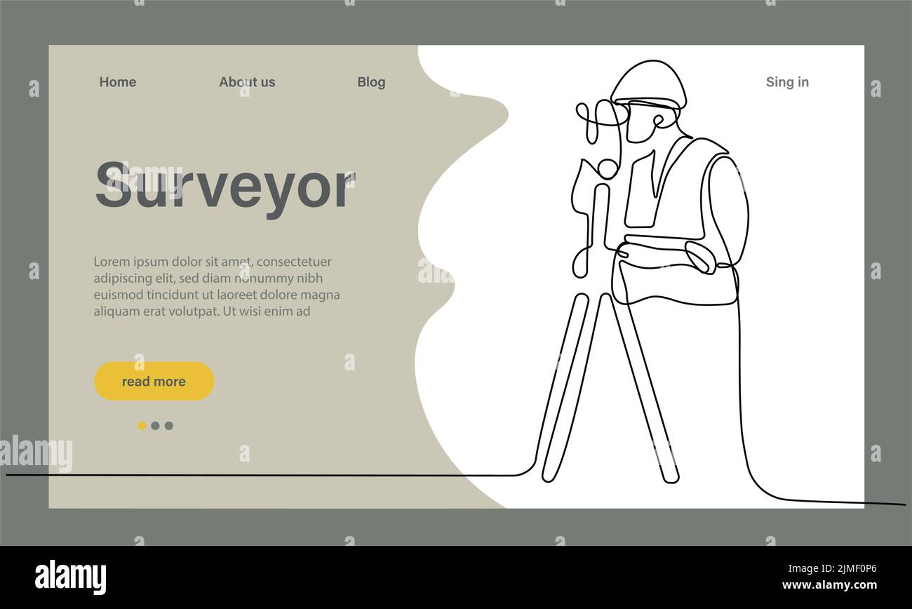 Surveyor web banner or landing page. Land surveying technology, geodesy ...