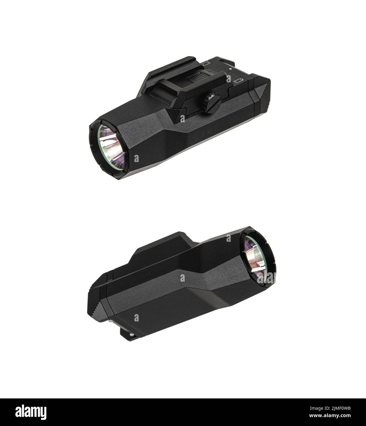 Modern LED flashlight with weapon mount. Underbarrel tactical ...