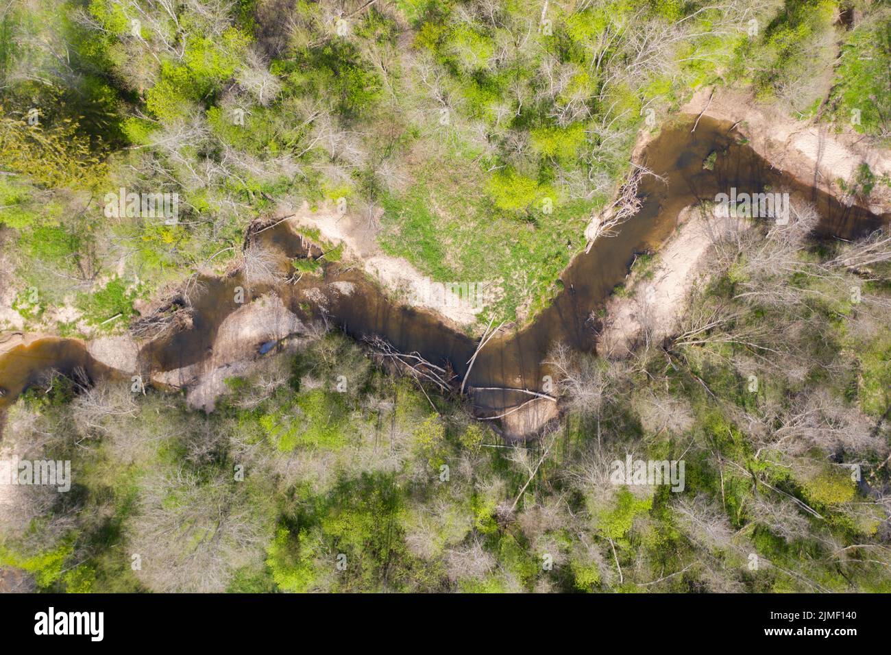 Aerial top down view of bendy river in spring Stock Photo - Alamy Aerial top down view of bendy river in spring Stock Photo - Alamy