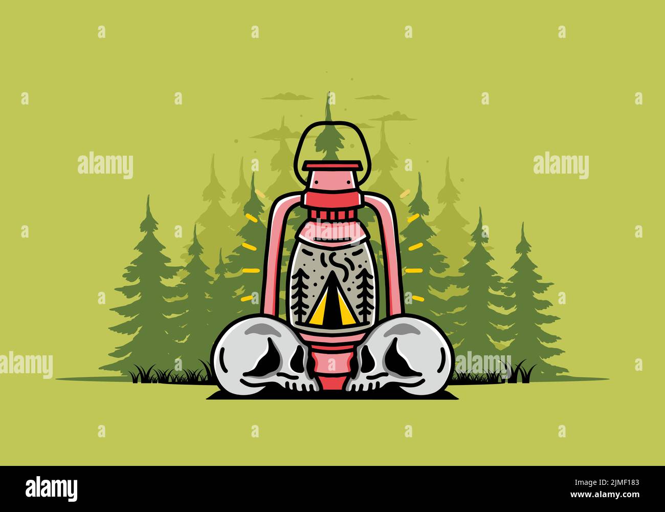 Illustration design of a outdoor lantern with triangle camping tent and ...