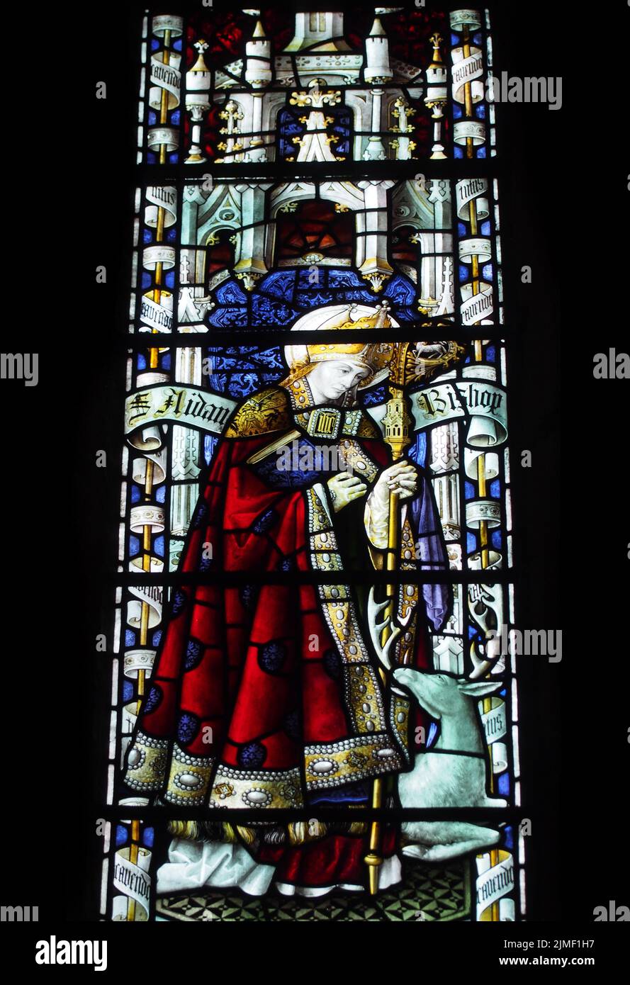 19th century stained glass window dedicated to saint aiden in the ...