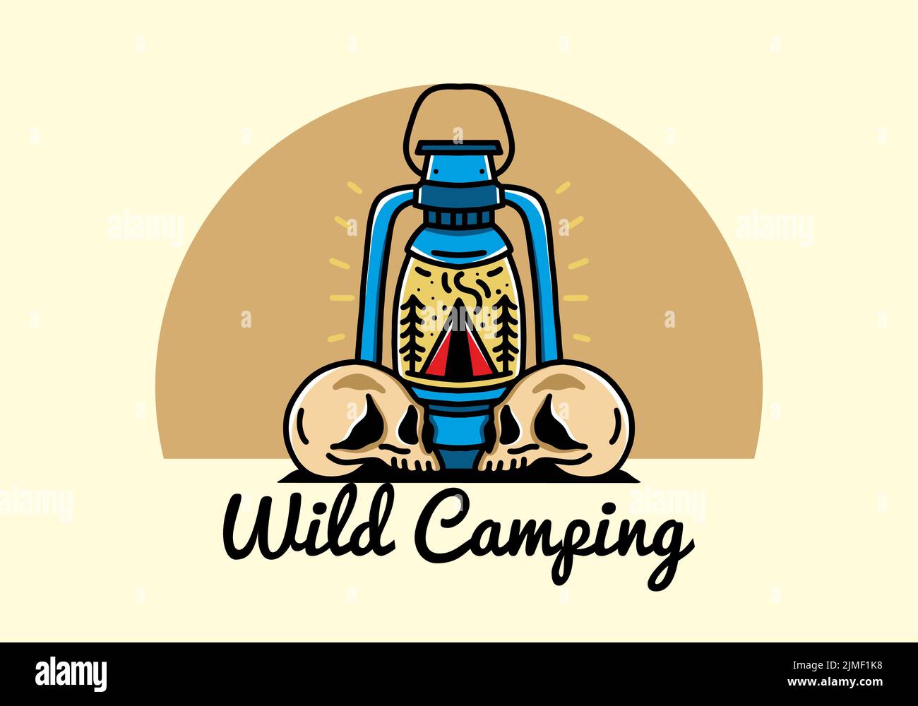 Illustration design of a outdoor lantern with triangle camping tent and ...