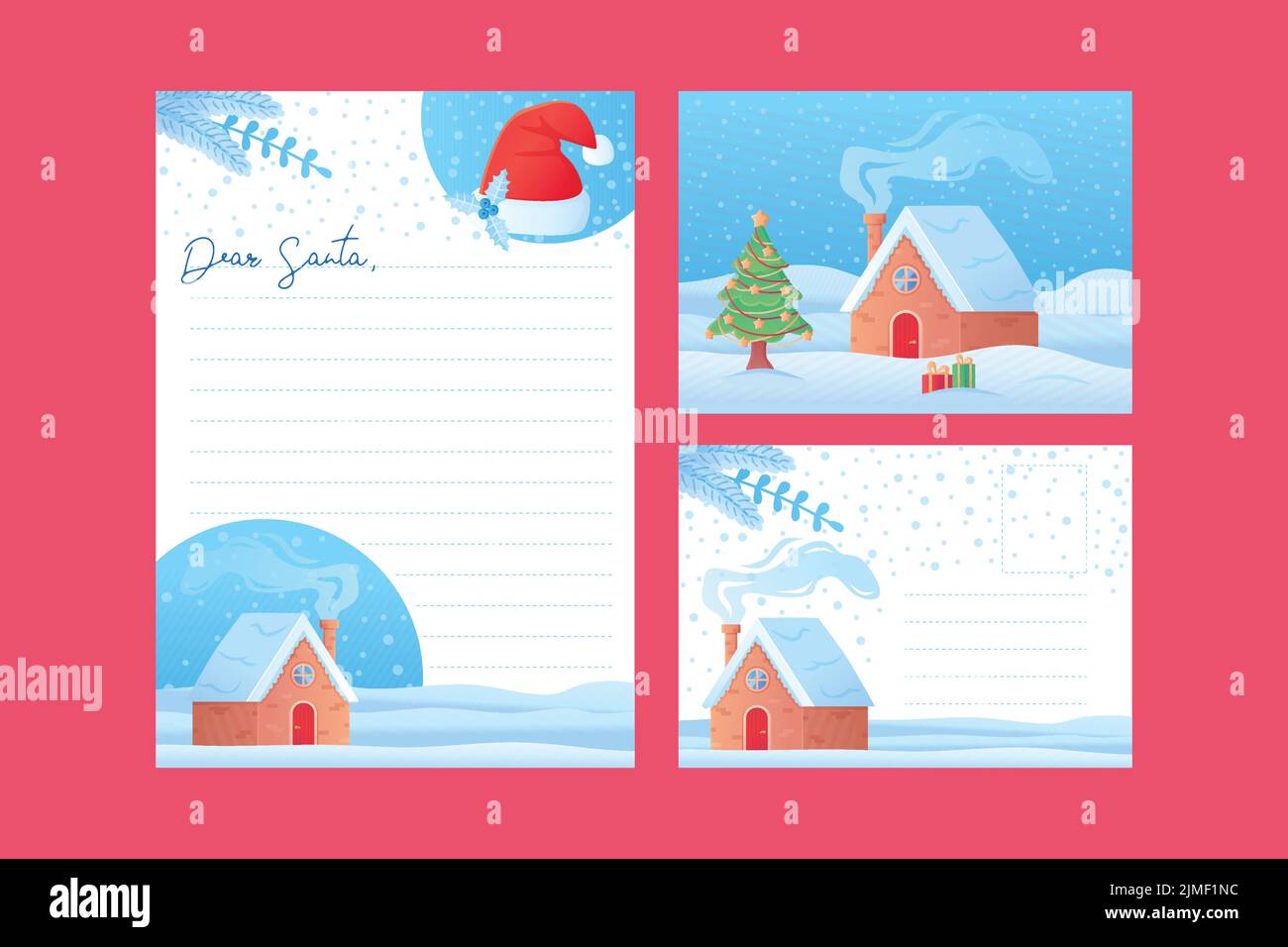 Christmas dear santa kids letter template wishlist blank and postcard ...
