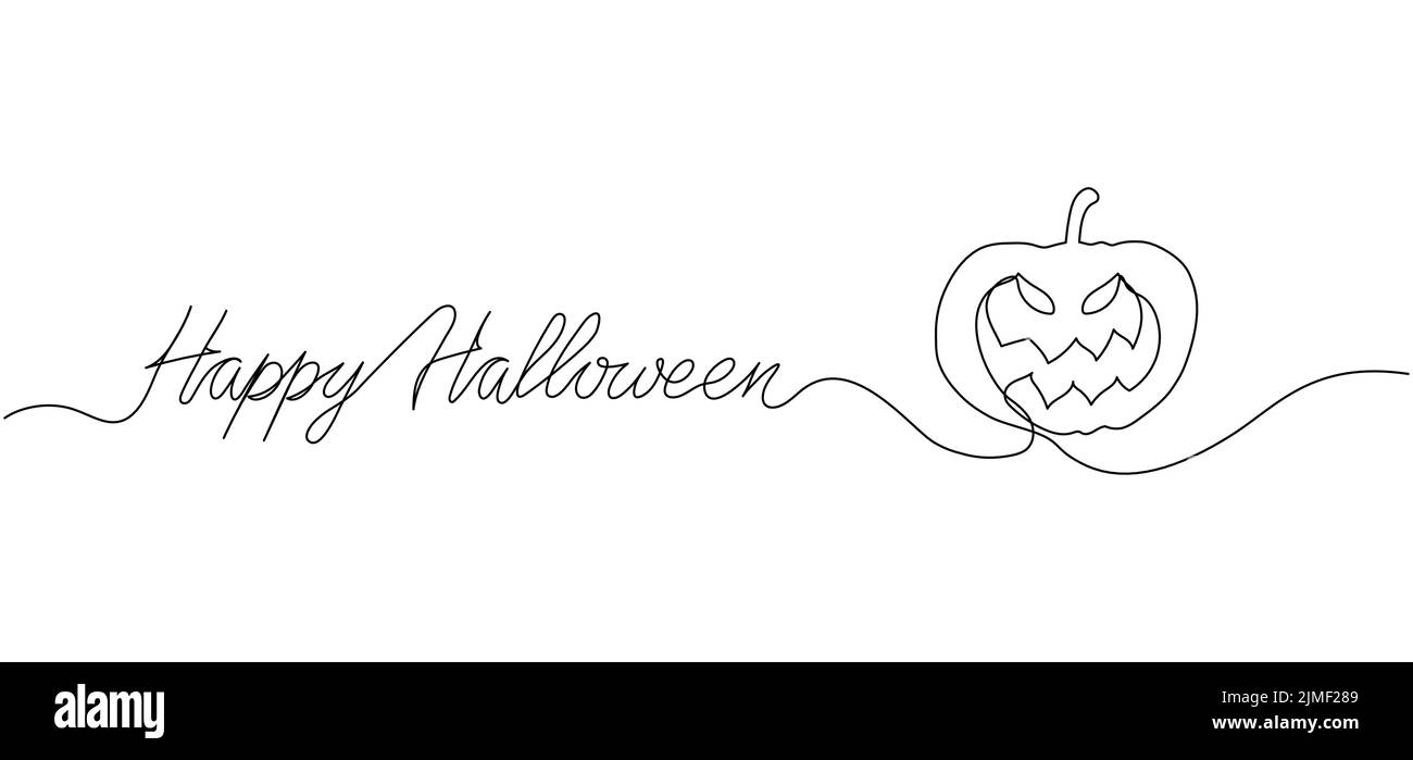 Happy Halloween continuous one line drawing background. Pumpkins with ...