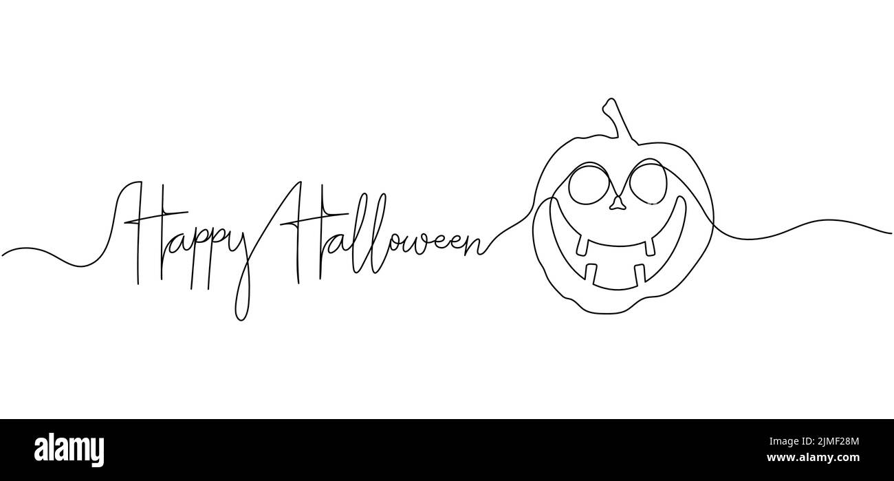 Happy Halloween continuous one line drawing background. Pumpkins with ...