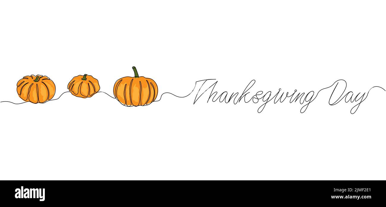 Thanksgiving Day continuous one line drawing background with pumpkins ...