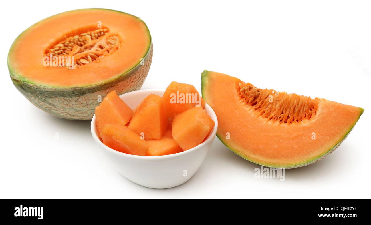 Cantaloupe or rockmelon over white background Stock Photo - Alamy