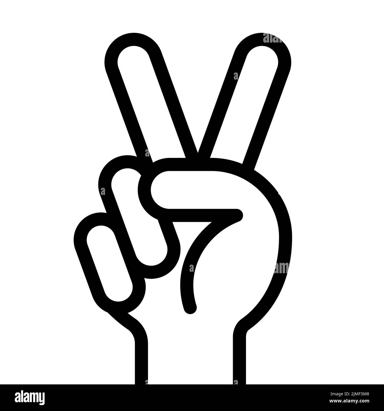 Peace or victory hand sign, black outlines isolated on white background ...