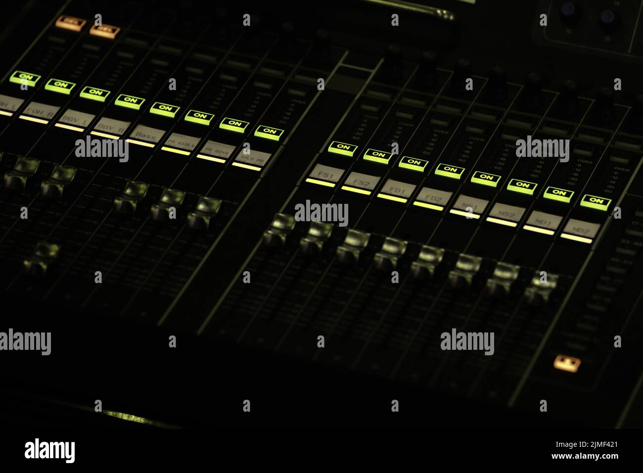 Professional sound and audio mixer control panel with buttons and ...