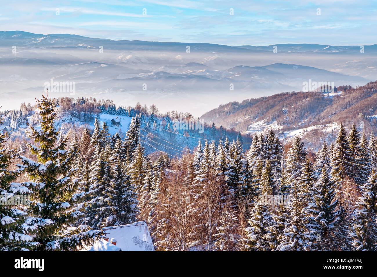 Aerial mountain view snow trees hi-res stock photography and images - Alamy