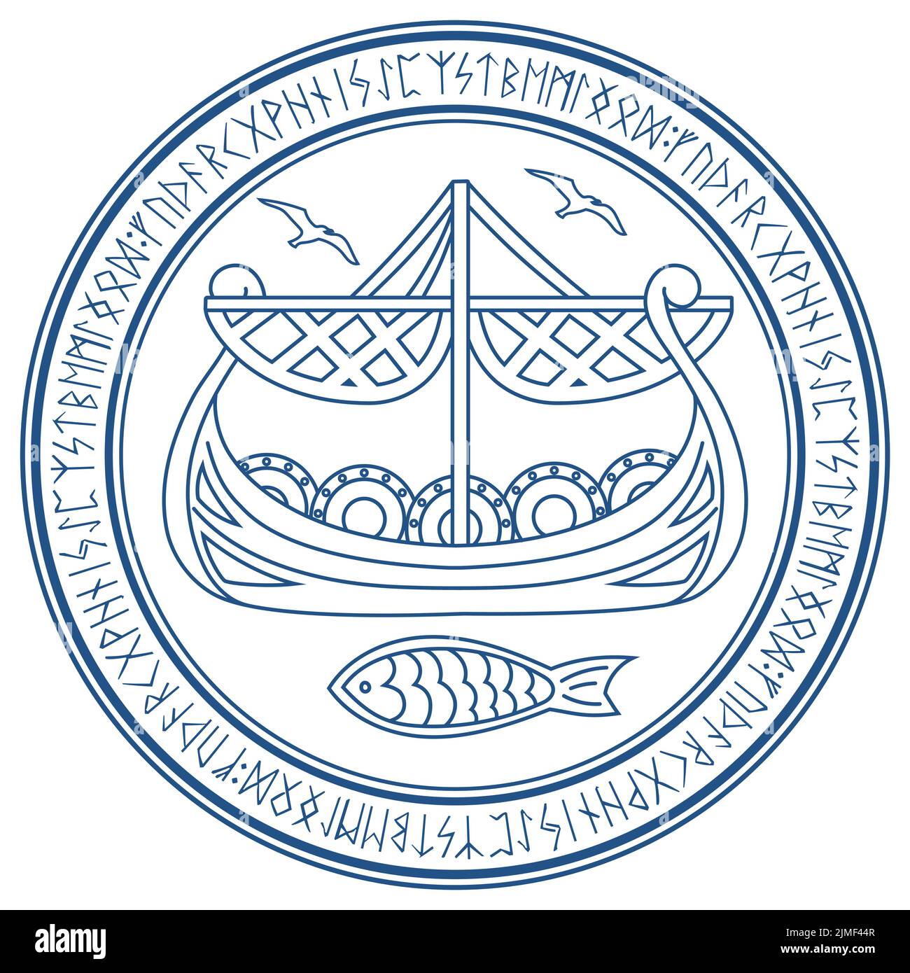 Warship of the Vikings. Drakkar in a circle of Norse runes Stock Vector ...