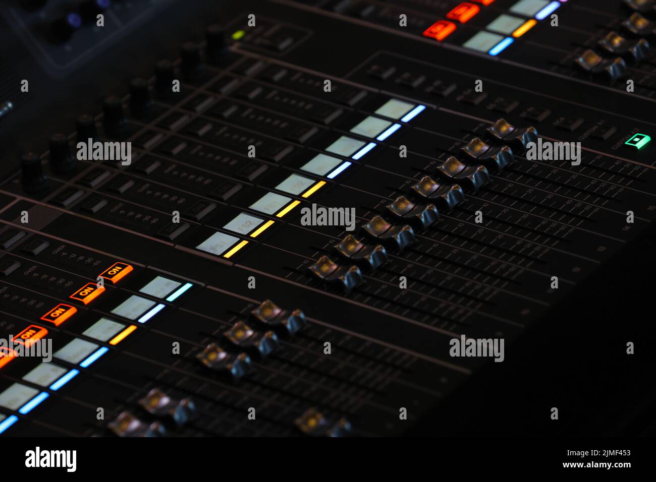 Professional sound and audio mixer control panel with buttons and ...