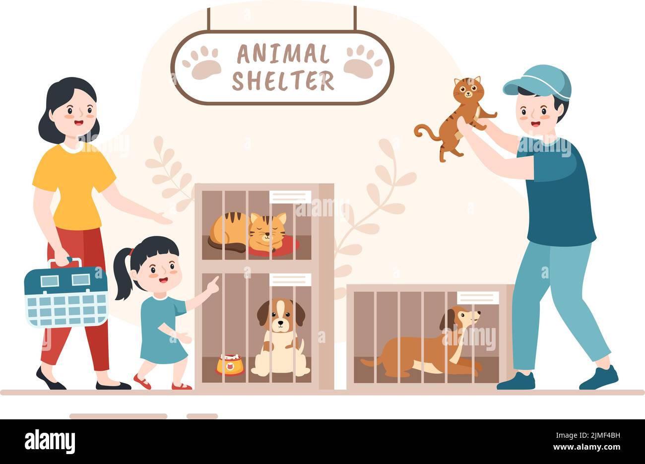 Animal Shelter Cartoon Illustration with Pets Sitting in Cages and ...