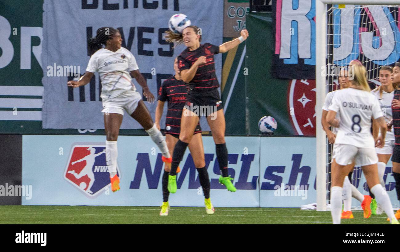 Portland defender Sam Coffey blocks a North Carolina corner kick with ...