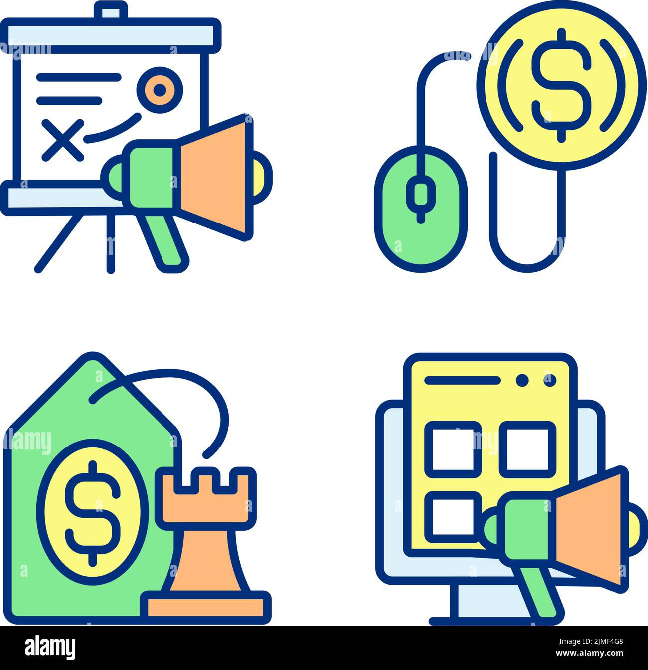 Internet marketing strategies pixel perfect RGB color icons set Stock ...