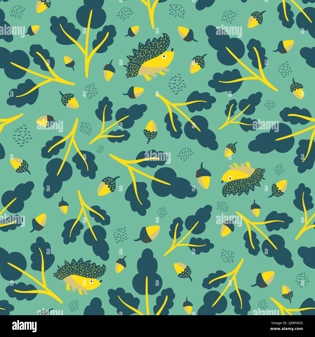 Cute vector spiky, prickly, hedgehog, acorn and oak leaves. Cartoon ...