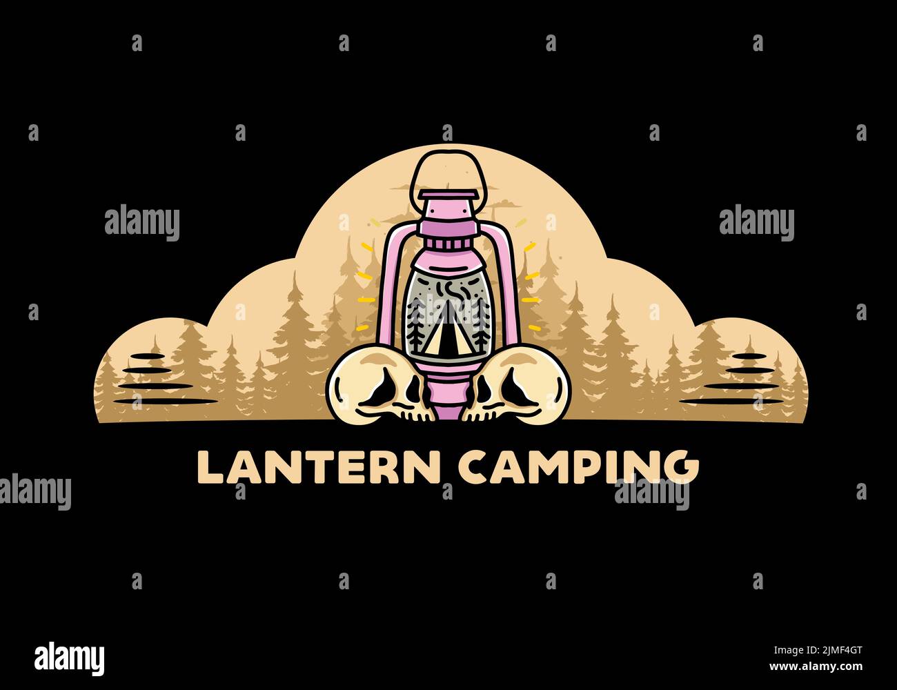 Illustration design of a outdoor lantern with triangle camping tent and ...