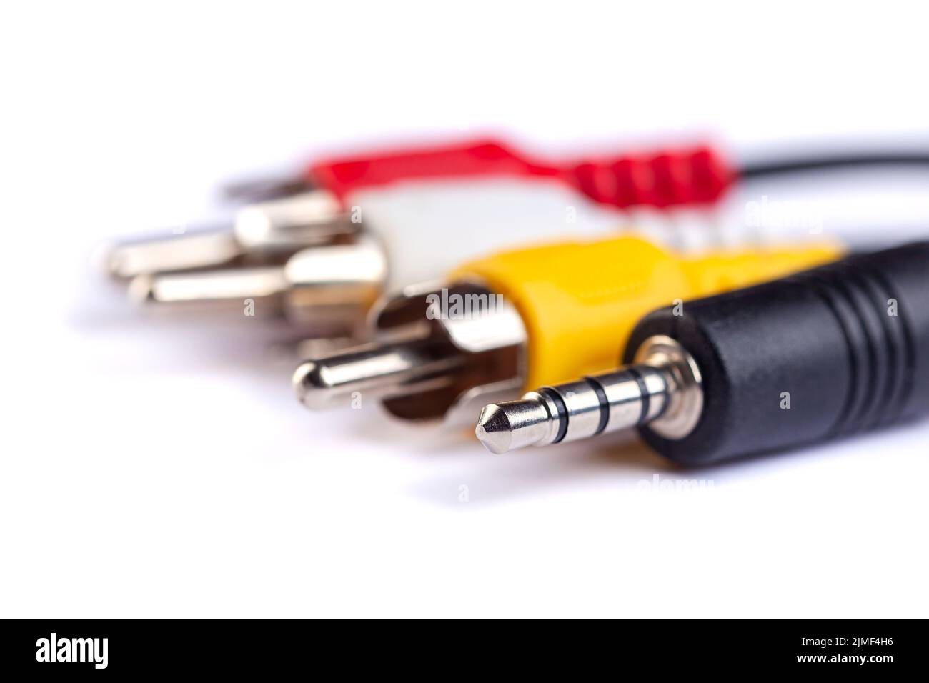 Electric plug of television and audio-video power supply on white ...