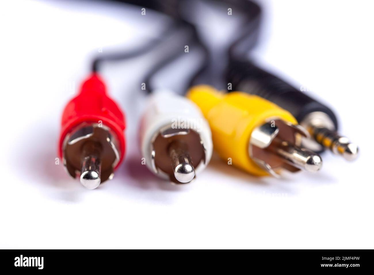 Electric plug of television and audio-video power supply on white ...