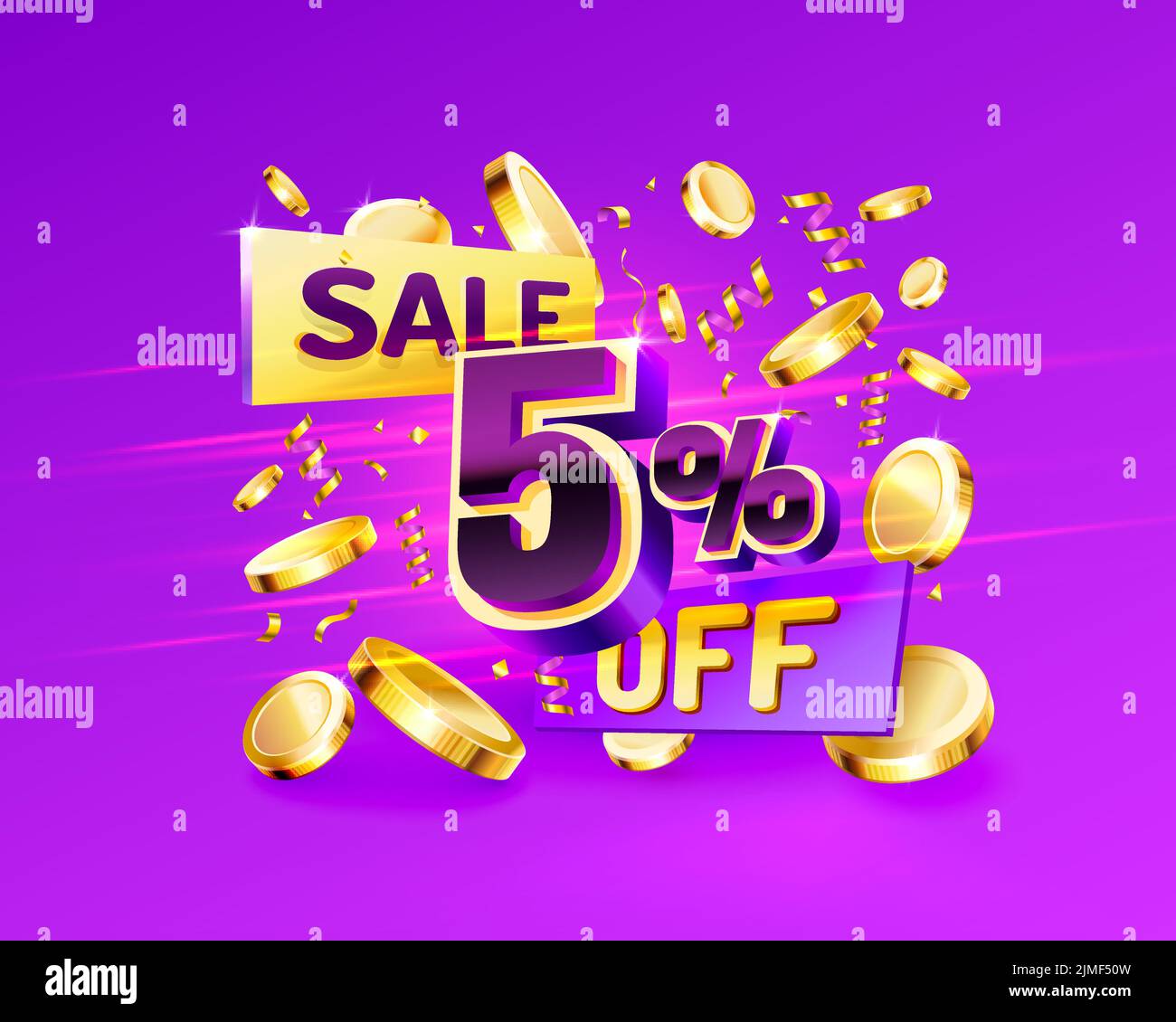 5 Off. Discount creative composition. 3d sale symbol with decorative ...