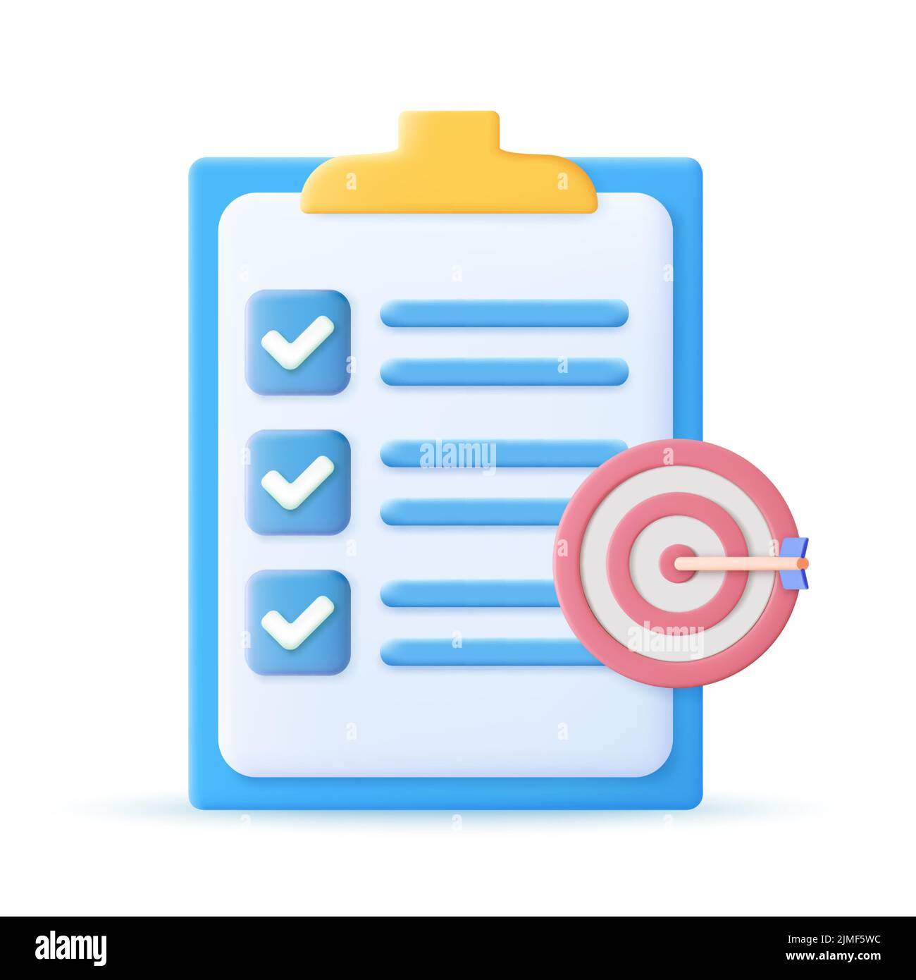 3d Clipboard, checklist symbol. Assignment target icon. Project task ...