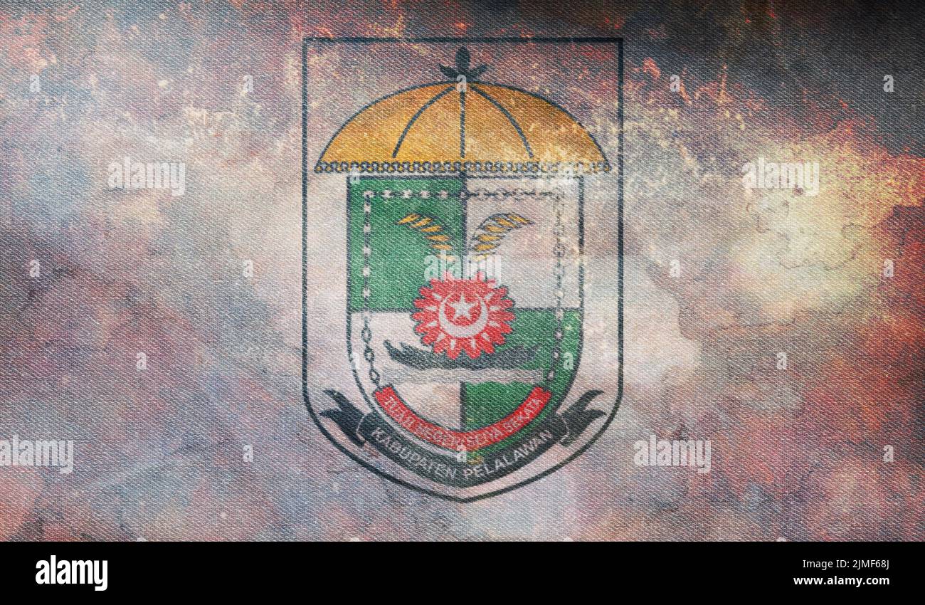 Top view of retro flag Pelalawan Regency Indonesia with grunge texture ...