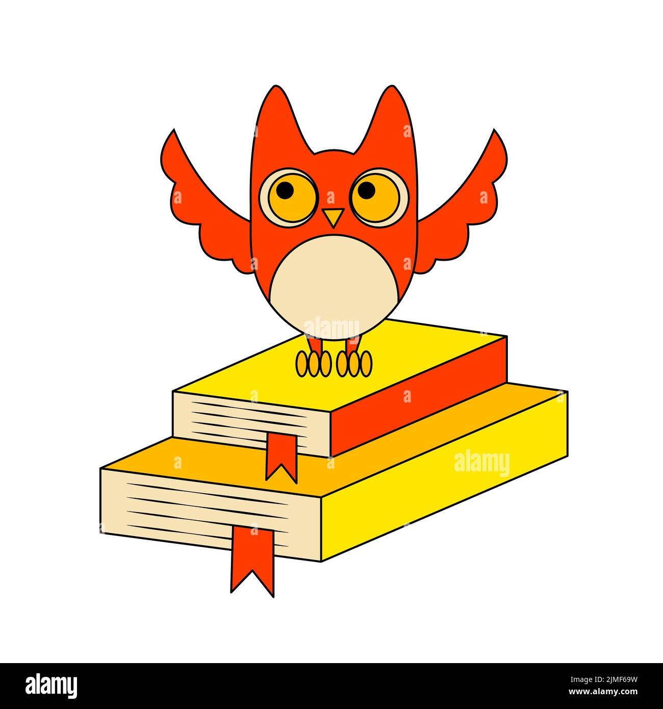 Red Owl with Books Isolated Element on White Background Knowledge ...