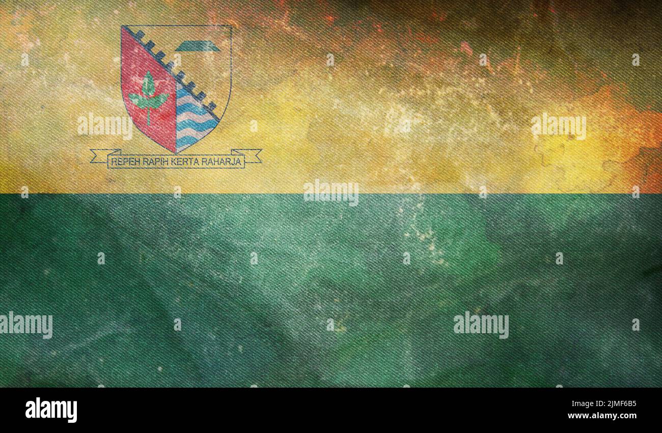Top view of retro flag Regency Bandung Indonesia with grunge texture ...