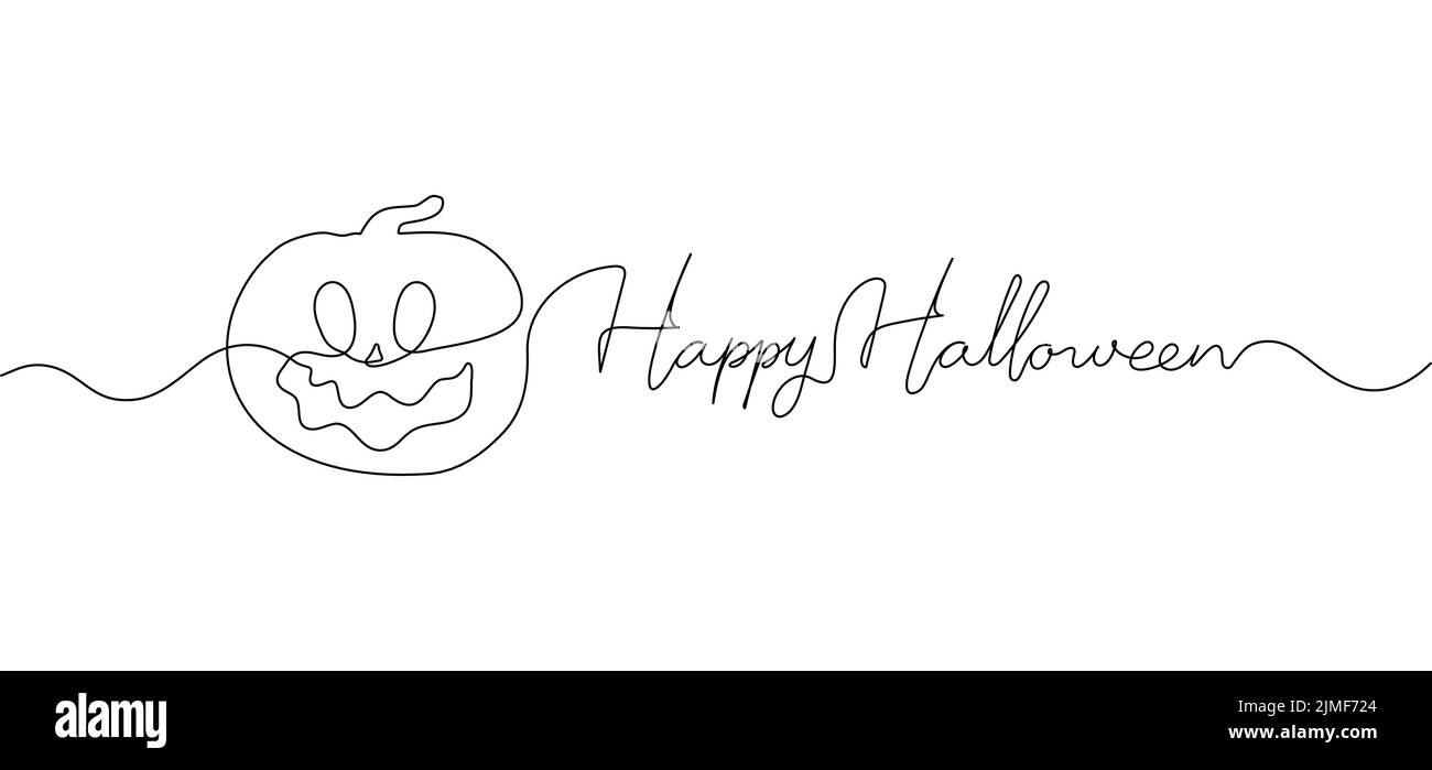 Happy Halloween continuous one line drawing background. Pumpkins with ...