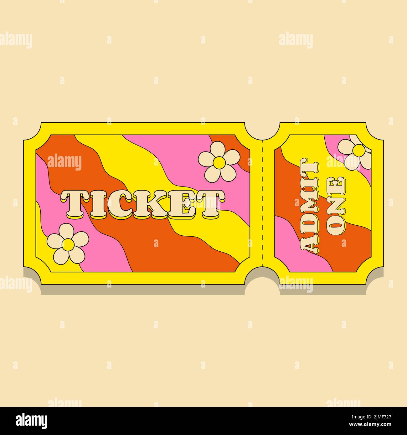 Colorful Entrance Ticket for One Person in a Retro Groove Style Stock ...