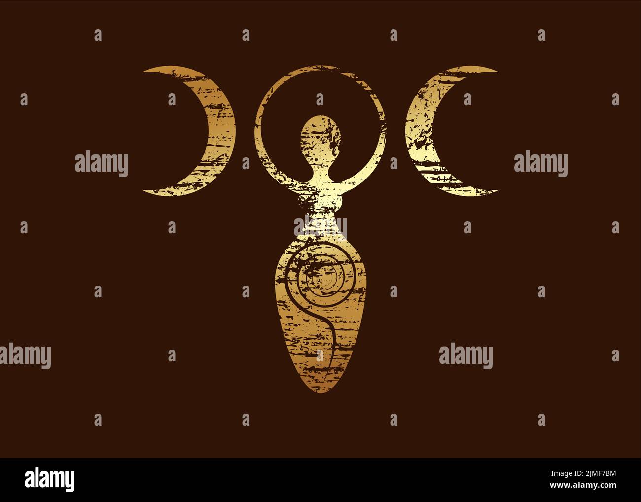 Gold Retro Vintage Wiccan Woman Logo triple moon goddess, spiral of ...