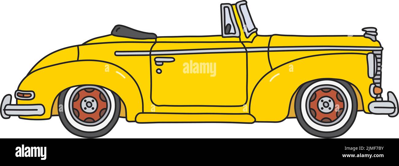 The vectorized hand drawing of an old yellow convertible Stock Vector ...