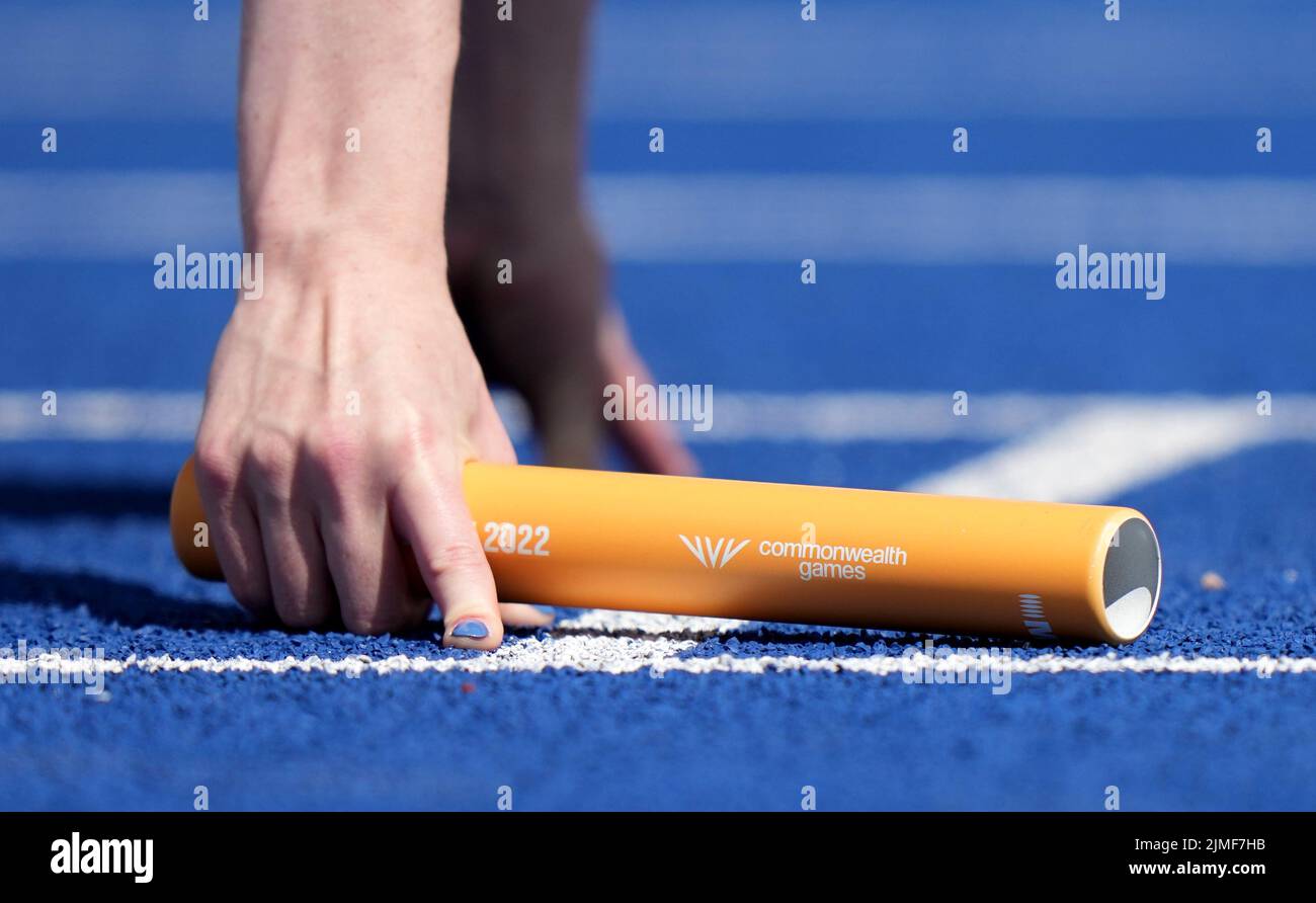 A competitor holds a Birmingham 2022 Commonwealth Games branded relay ...