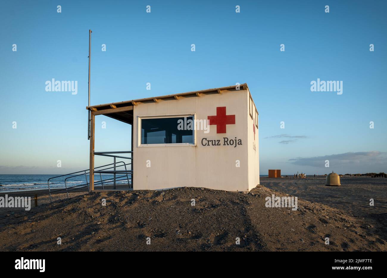 Spanish Red Cross, lifeguard ("Cruz Roja") on beach at sunset Stock ...